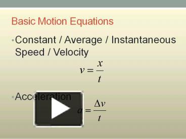 PPT – Basic Motion Equations PowerPoint presentation | free to download ...