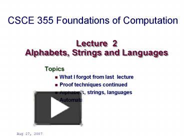 PPT – Lecture 2 Alphabets, Strings and Languages PowerPoint ...