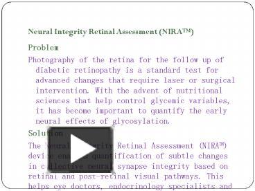 PPT – Neural Integrity Retinal Assessment (NIRA PowerPoint presentation ...
