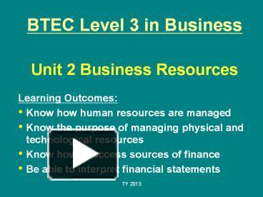 BTEC Level 3 in Business Unit 2 Business Resources presentation | free ...