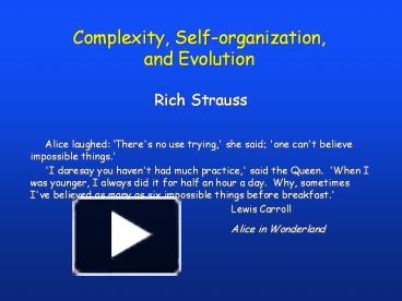 Complexity, Self-organization, and Evolution presentation | free to view