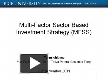 Multi-Factor Sector Based Investment Strategy (MFSS) presentation ...