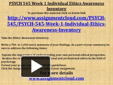 PSYCH 545 Week 1 Individual Ethics Awareness Inventory presentation ...