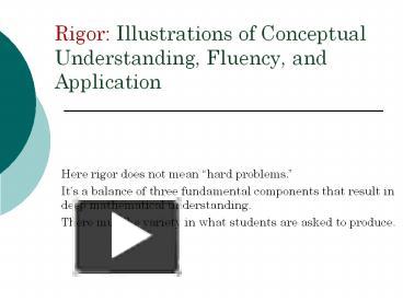Rigor: Illustrations of Conceptual Understanding, Fluency, and ...