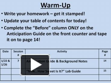 PPT – Warm-Up PowerPoint presentation | free to view - id: 74d91b-NDUwZ