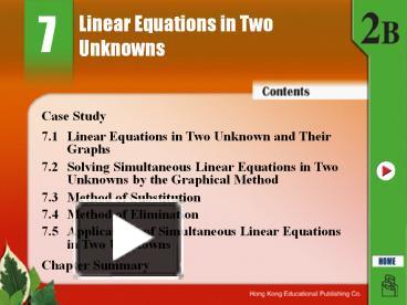 Linear Equations in Two Unknowns presentation | free to view
