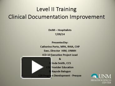Level II Training Clinical Documentation Improvement presentation ...