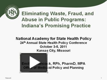 PPT – Eliminating Waste, Fraud, and Abuse in Public Programs: Indiana ...