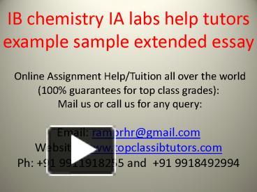 IB chemistry IA labs extended essay help tutors example sample ...