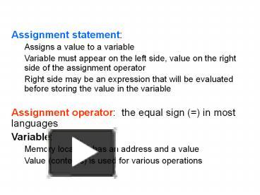 Assignment statement: presentation | free to download