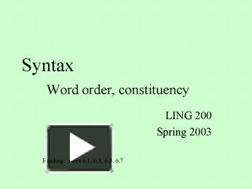Syntax Word order, constituency presentation | free to view
