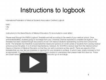 Instructions to logbook presentation | free to view