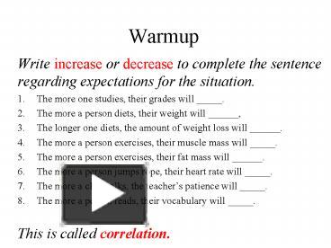 PPT – Warmup PowerPoint presentation | free to view - id: 76d1bb-OTE5N