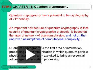 CHAPTER 13: Quantum cryptography presentation | free to download