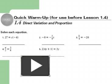 PPT – 1.4 Direct Variation and Proportion PowerPoint presentation ...