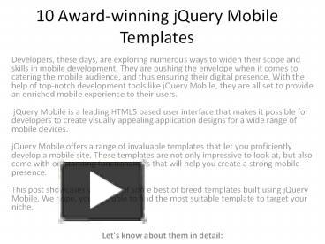 PPT – 10 Award-winning jQuery Mobile Templates PowerPoint presentation ...