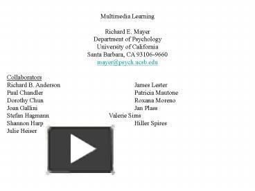 PPT – Multimedia Learning PowerPoint presentation | free to download ...