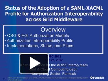 Status of the Adoption of a SAML-XACML Profile for Authorization ...