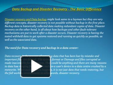 PPT – Data Backup and Disaster Recovery - The Basic Difference ...