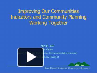 Improving Our Communities Indicators and Community Planning Working ...
