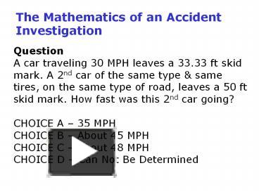 PPT – Using Mathematics in an Accident Investigation PowerPoint ...