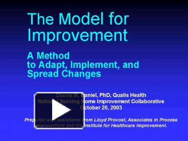The Model for Improvement A Method to Adapt, Implement, and Spread ...