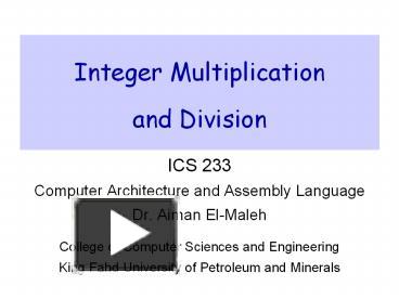 Integer Multiplication and Division presentation | free to view