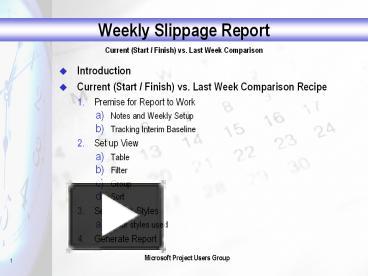 Current (Start / Finish) vs. Last Week Comparison Recipe presentation ...