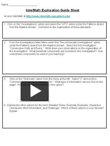 InterMath Exploration Guide Sheet presentation | free to download