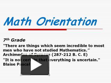 Math Orientation presentation | free to view