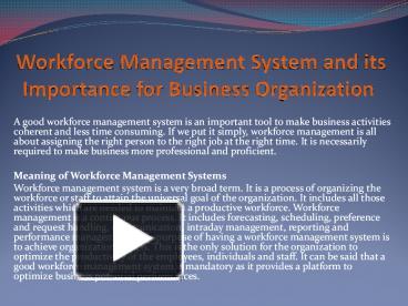 PPT – Workforce Management System and its Importance for Business ...