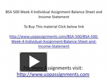 BSA 500 Week 4 Individual Assignment Balance Sheet and Income Statement ...