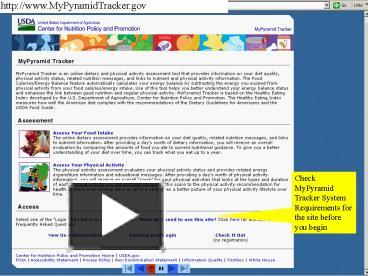 On MyPyramid Trackers home page, http:www'MyPyramidTracker'gov, you ...