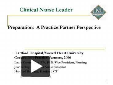 Clinical Nurse Leader presentation | free to view