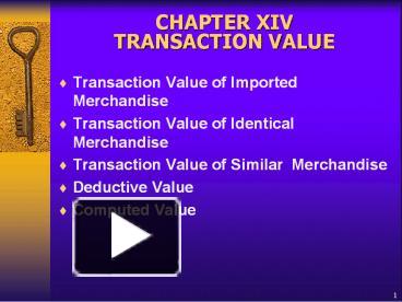 CHAPTER XIV TRANSACTION VALUE presentation | free to download