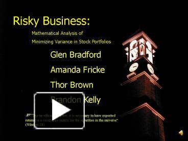PPT – Risky Business: PowerPoint presentation | free to download - id ...