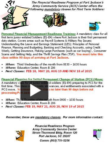 Personal Financial Management Readiness Training: A mandatory class for ...