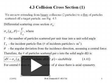PPT – 4.3 Collision Cross Section (1) PowerPoint presentation | free to ...