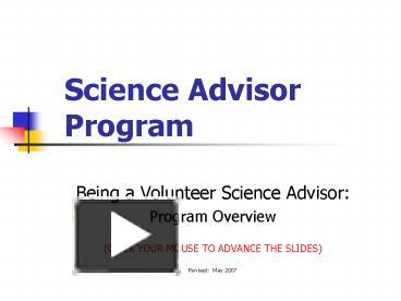 Science Advisor Program presentation | free to view