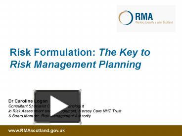 Risk Formulation: The Key to Risk Management Planning presentation ...