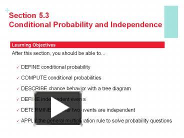 PPT – Section 5.3 Conditional Probability and Independence PowerPoint ...