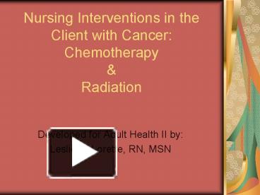 Nursing Interventions in the Client with Cancer: Chemotherapy ...