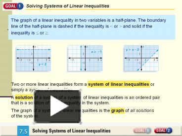 The graph of a linear inequality in two variables is a half-plane. The ...