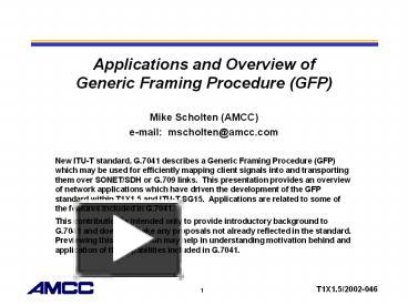 Applications and Overview of Generic Framing Procedure (GFP ...