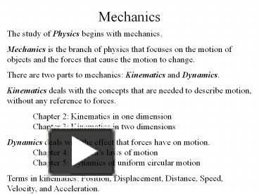 PPT – Mechanics PowerPoint presentation | free to download - id: 7e8804 ...