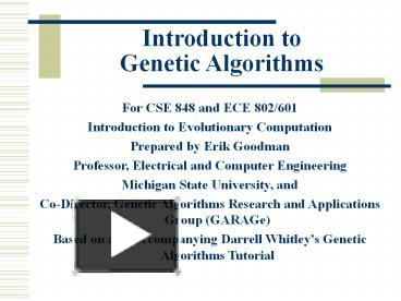 Introduction to Genetic Algorithms presentation | free to download