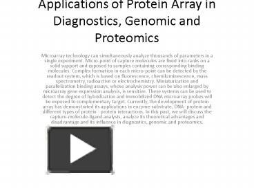 PPT – Applications of Protein Array in Diagnostics, Genomic and ...