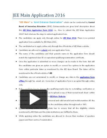 PPT – JEE Main Application 2016 PowerPoint presentation | free to ...