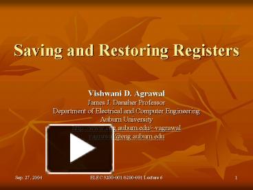 PPT – Saving and Restoring Registers PowerPoint presentation | free to ...