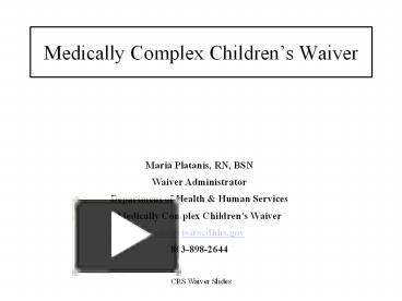 Medically Complex Children presentation | free to view